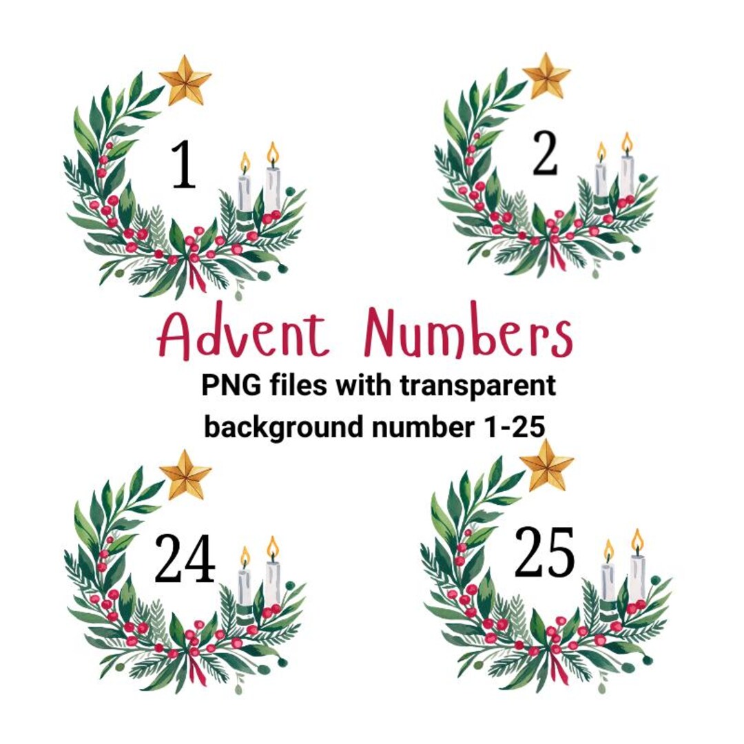 Christmas Advent Numbers PNG Files, DIY Advent Calendar, Numbers 1-25 ...