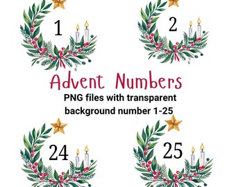Christmas Advent Numbers PNG Files, DIY Advent Calendar, Numbers 1-25 ...