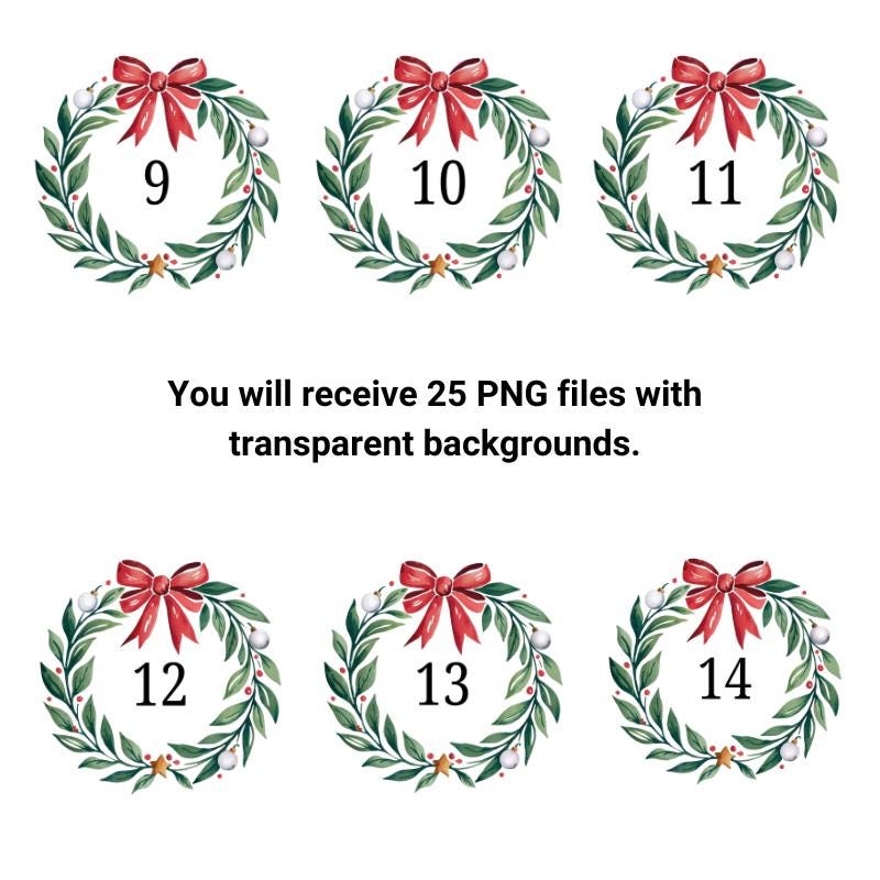 Christmas Advent Numbers PNG Files, DIY Advent Calendar, Numbers 1-25 ...