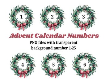 Christmas Advent Numbers PNG Files, DIY Advent Calendar, Numbers 1-25 ...
