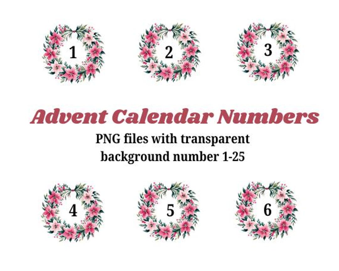 Christmas Advent Numbers PNG Files, DIY Advent Calendar, Numbers 1-25 ...