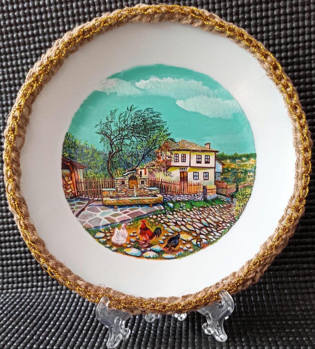 Hand-painted Plate With Village Landscape: Rhodope Art With Knitted ...