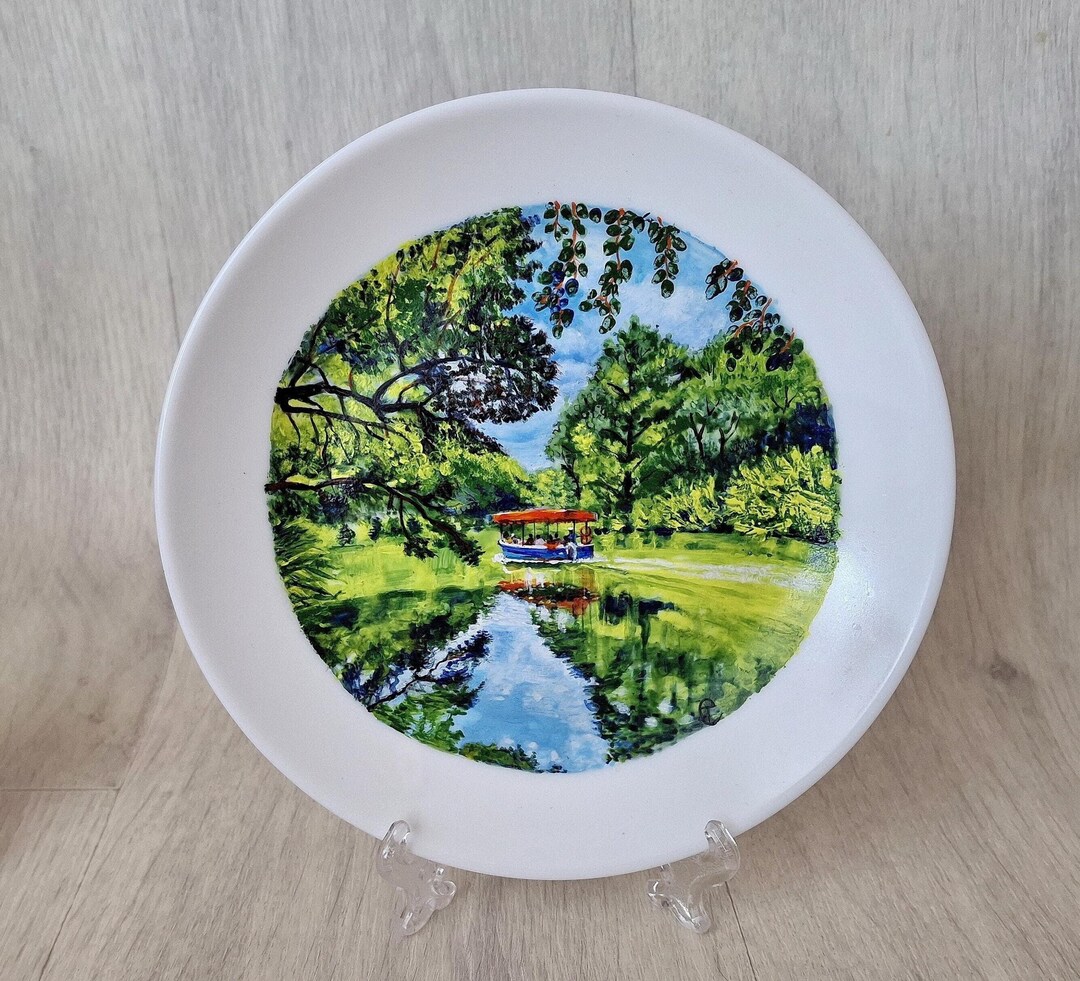 Hand-painted Landscape Plate With Knitted Frame: Ropotamo River Art ...