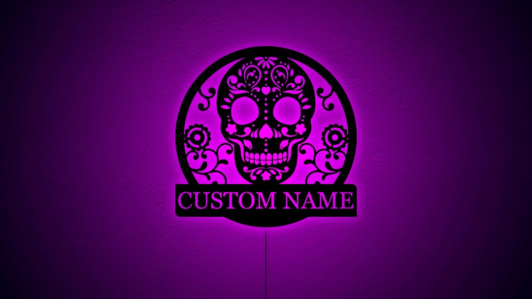 Custom Skull Wall Sign, Personalized Named Skull Wall Decor, Pretty ...