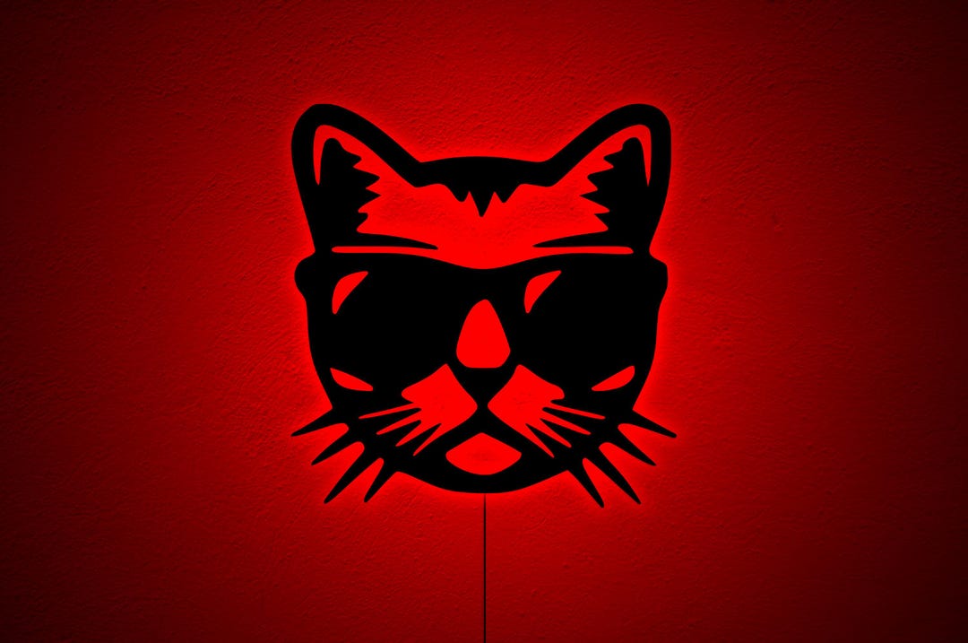 Cool Cat Wall Sign, Cat With Sunglasses Wall Decor, RGB Gaming Room ...