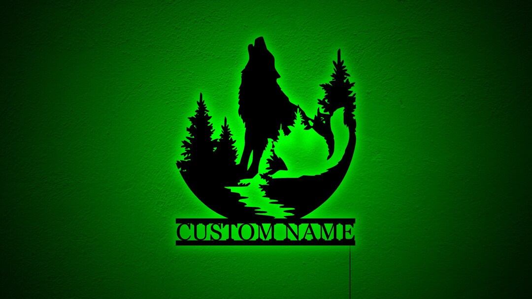 Custom Named Wolf Wall Sign, Personalized Wolf Wall Decor, RGB Wolf ...