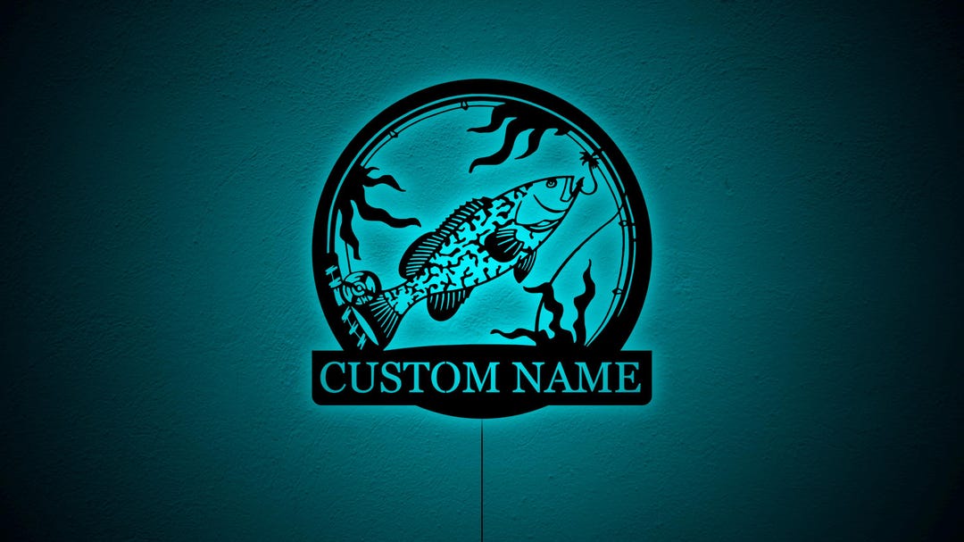 Custom Grouper Fishing Wall Sign, Personalized Fishing Wall Decor, RGB ...