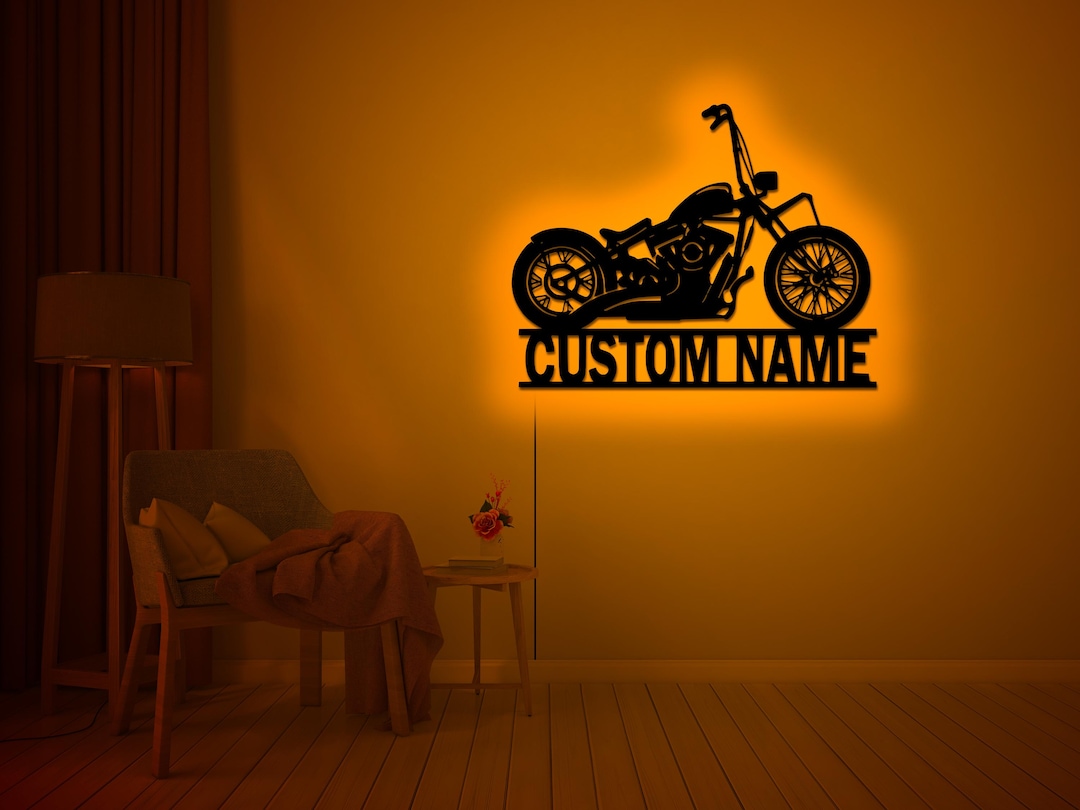 Custom Motorcycle Wall Sign, Personalized Chopper Wall Decor, RGB ...