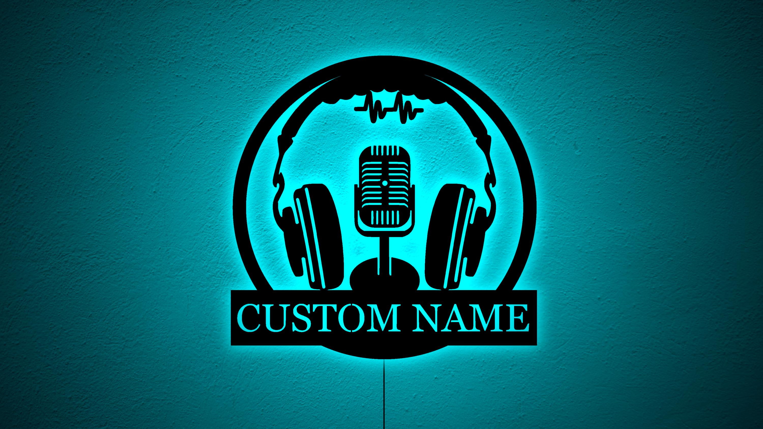 Custom Headphone and Microphone Wall Sign, Personalized Micprohne Wall ...
