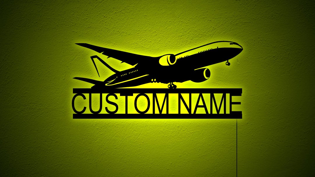 Custom Airplane Wall Sign, Personalized Named Aeroplane Wall Decor, RGB ...