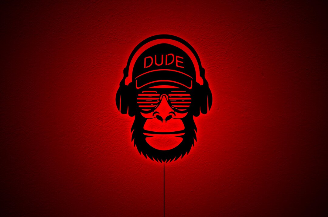 Cool Dude Monkey Wall Sign, Monkey With Headphones Wall Decor, RGB ...