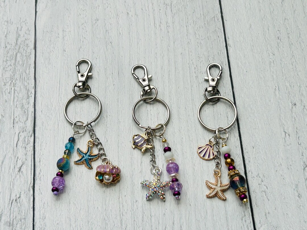 Custom Purple Keychain, Ocean Theme | Personalized Inital Charm ...