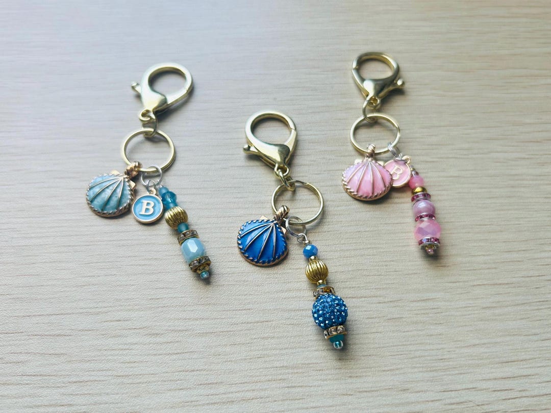 Large Shell Keychain, Personalized Coastal Bag Charm, Beach Bag ...