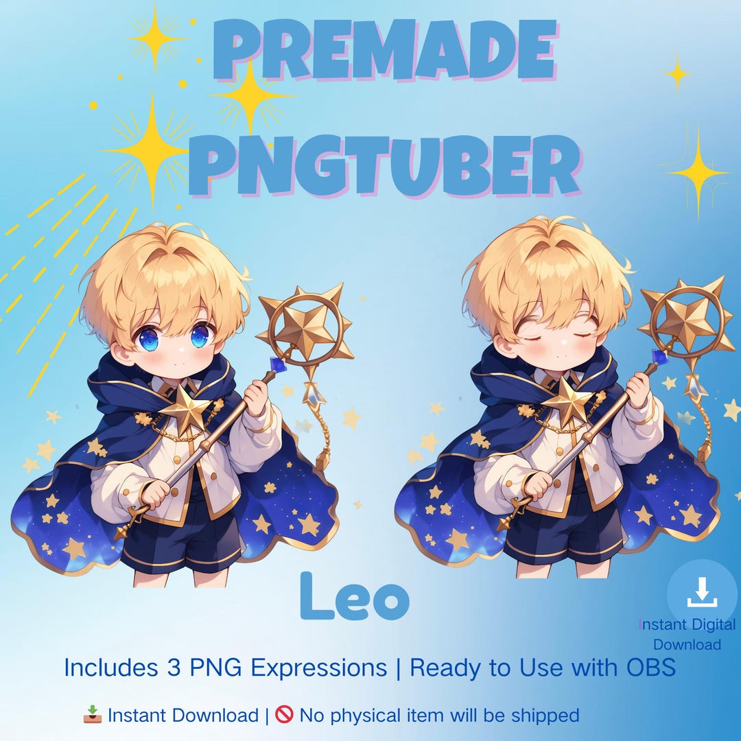 Leo Magical Boy Pngtuber Chibi Wizard Stream Avatar Talking Blinking ...