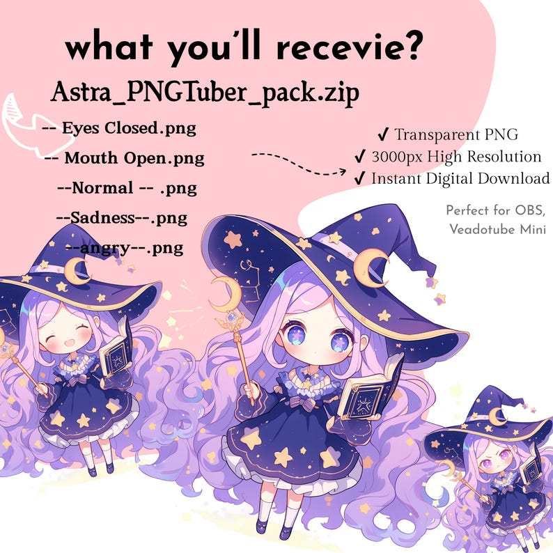 Pngtuber Model Chibi Magical Girl Kawaii Anime Vtuber Asset Premade ...