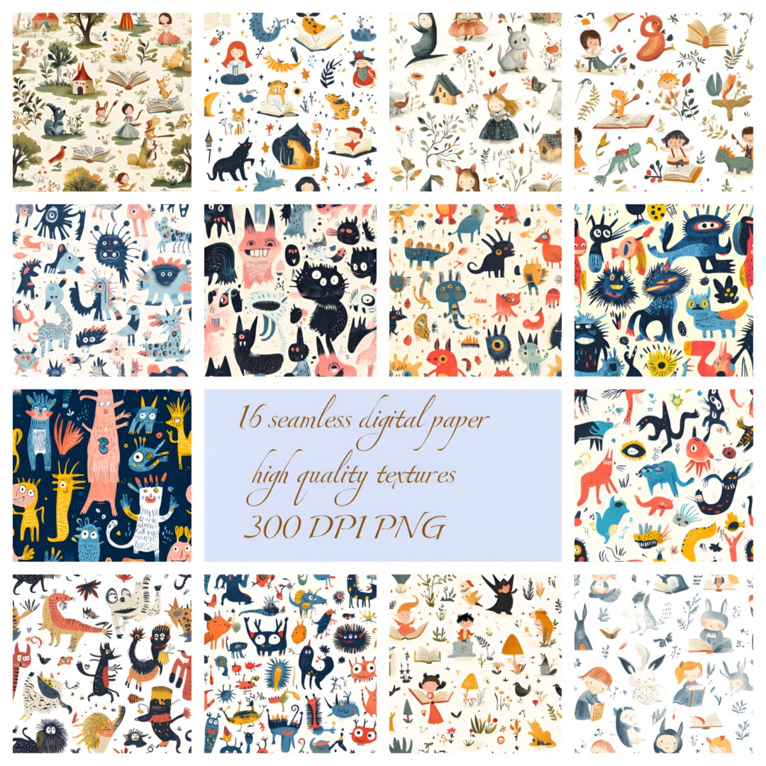 Two Style Patterns,seamless Variety of Whimsical Creatures Pattern and ...