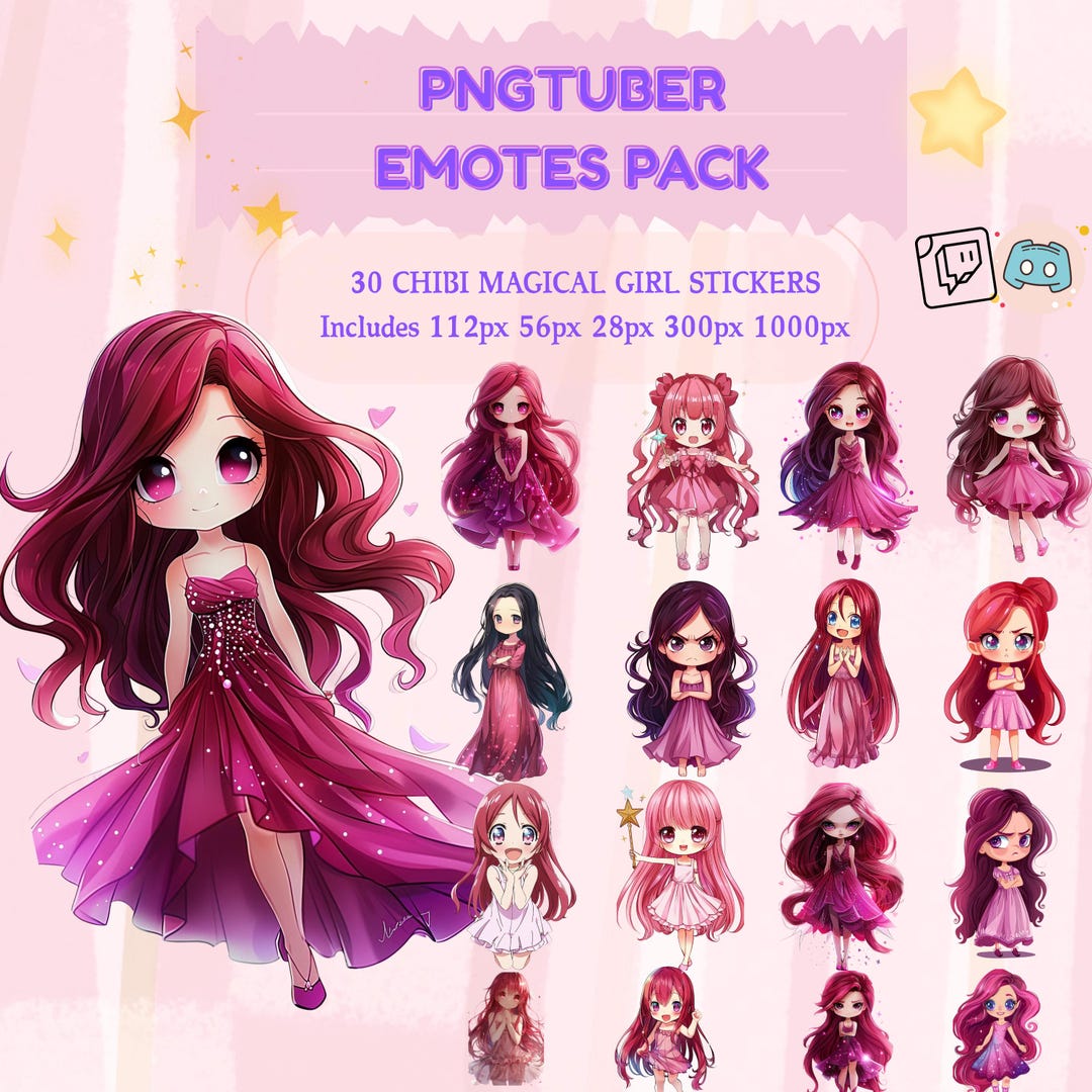Pngtuber Model Chibi Magical Girl Emotes Pack 30 Twitch ,discord ...