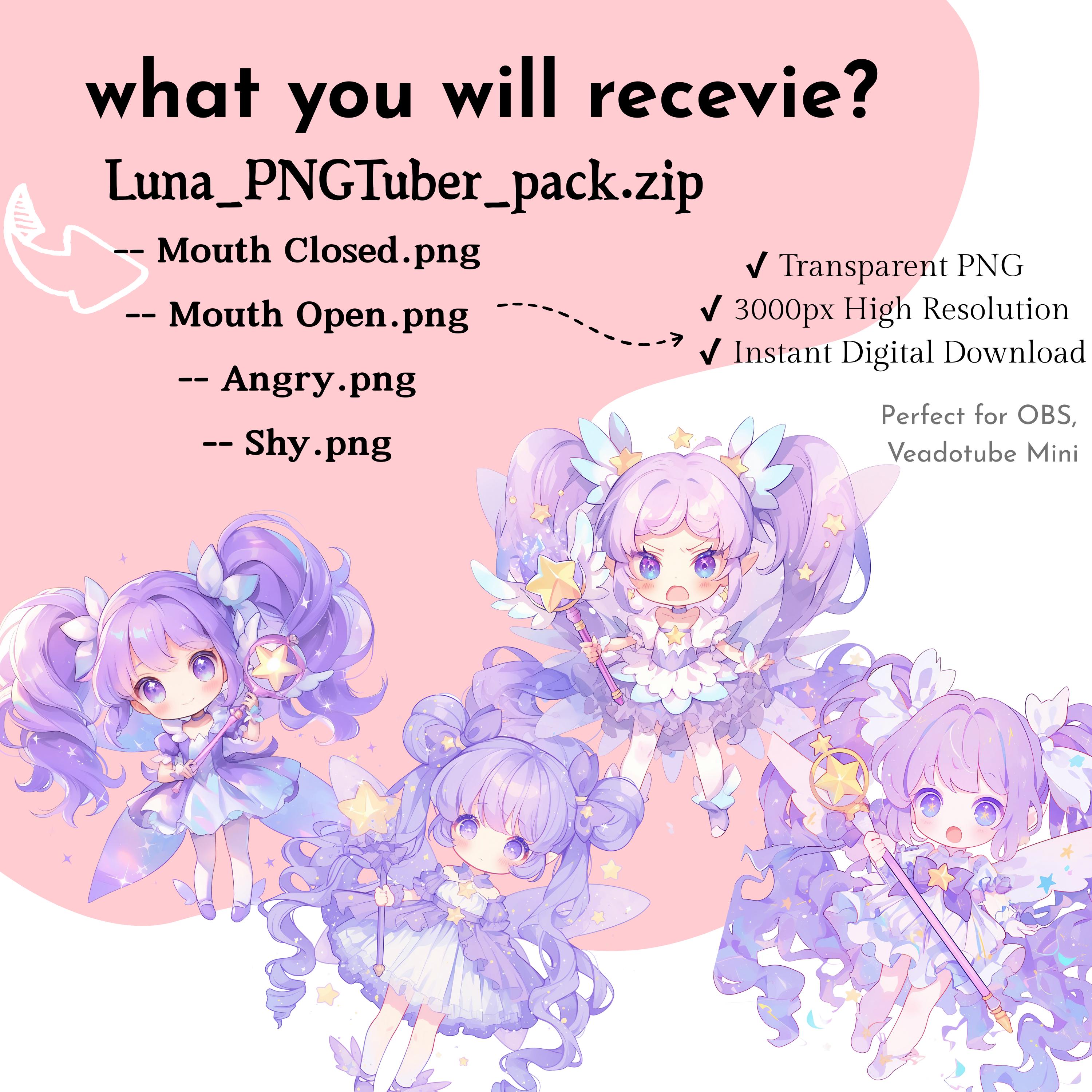Luna Pngtuber Avatar Pack Chibi Anime Girl With Talking Mouth Cute ...