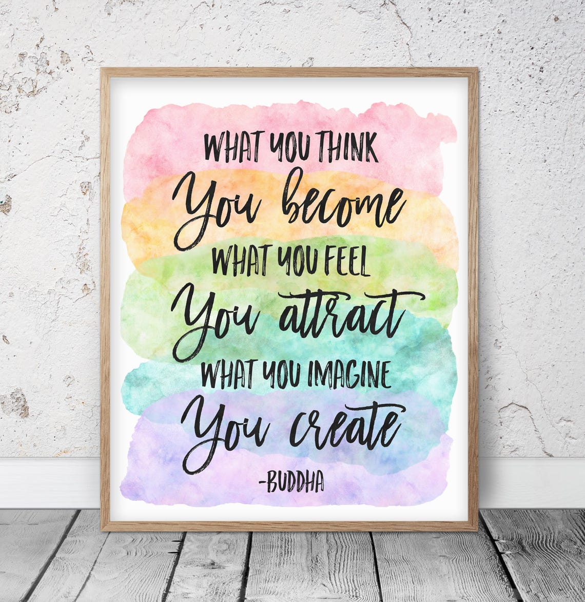 What You Think You Become, Buddha Quotes, Rainbow Printable Wall Art ...