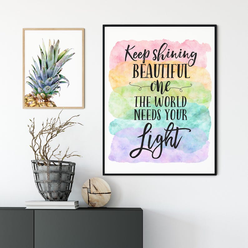 Keep Shining Beautiful One, Rainbow Printable Wall Art, Inspirational ...