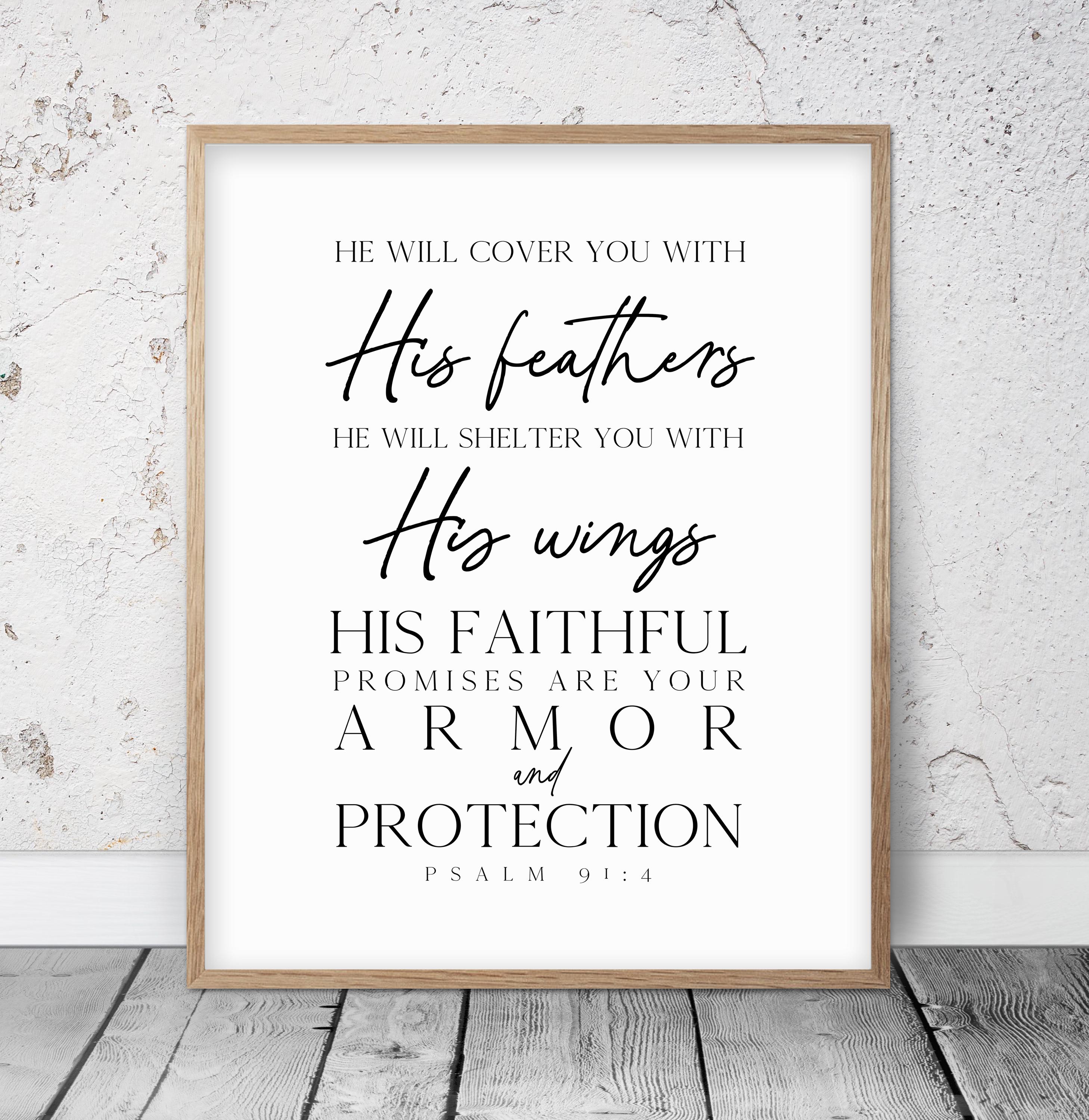He Will Cover You With His Feathers, Psalm 91:4, Bible Verse Printable ...