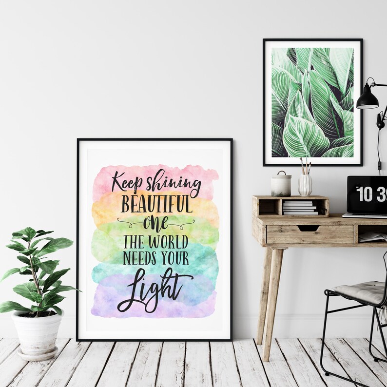 Keep Shining Beautiful One, Rainbow Printable Wall Art, Inspirational ...