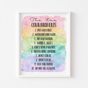 The Ten Commandments, Rainbow Bible Verse Printable Wall Art, Christian ...
