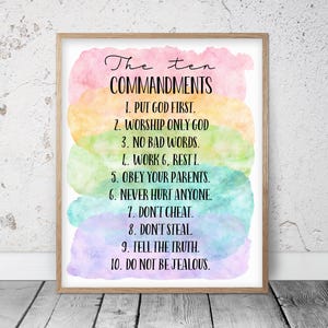 The Ten Commandments, Rainbow Bible Verse Printable Wall Art, Christian ...
