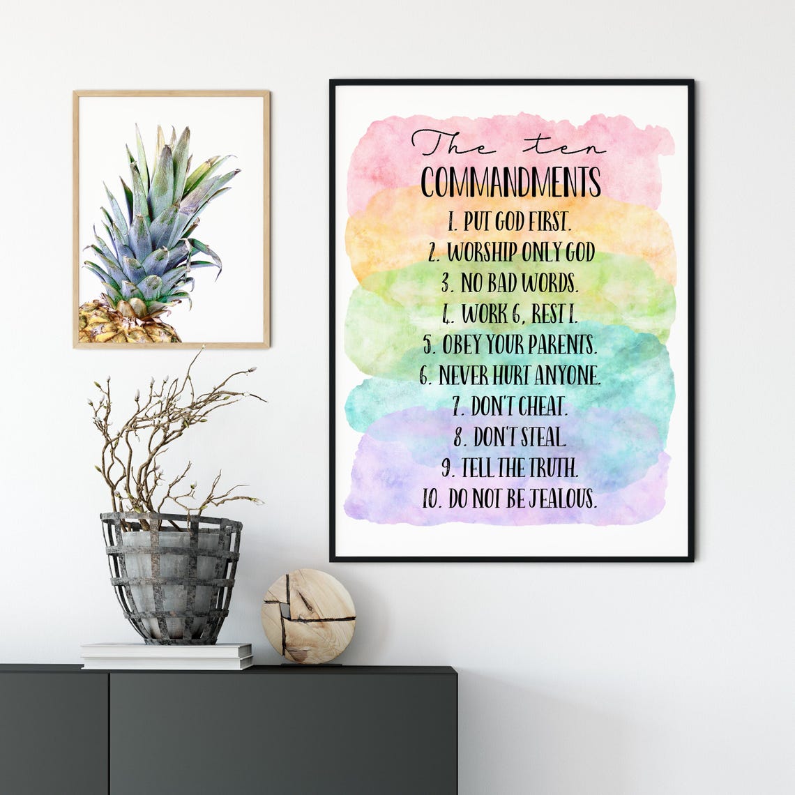 The Ten Commandments, Rainbow Bible Verse Printable Wall Art, Christian ...