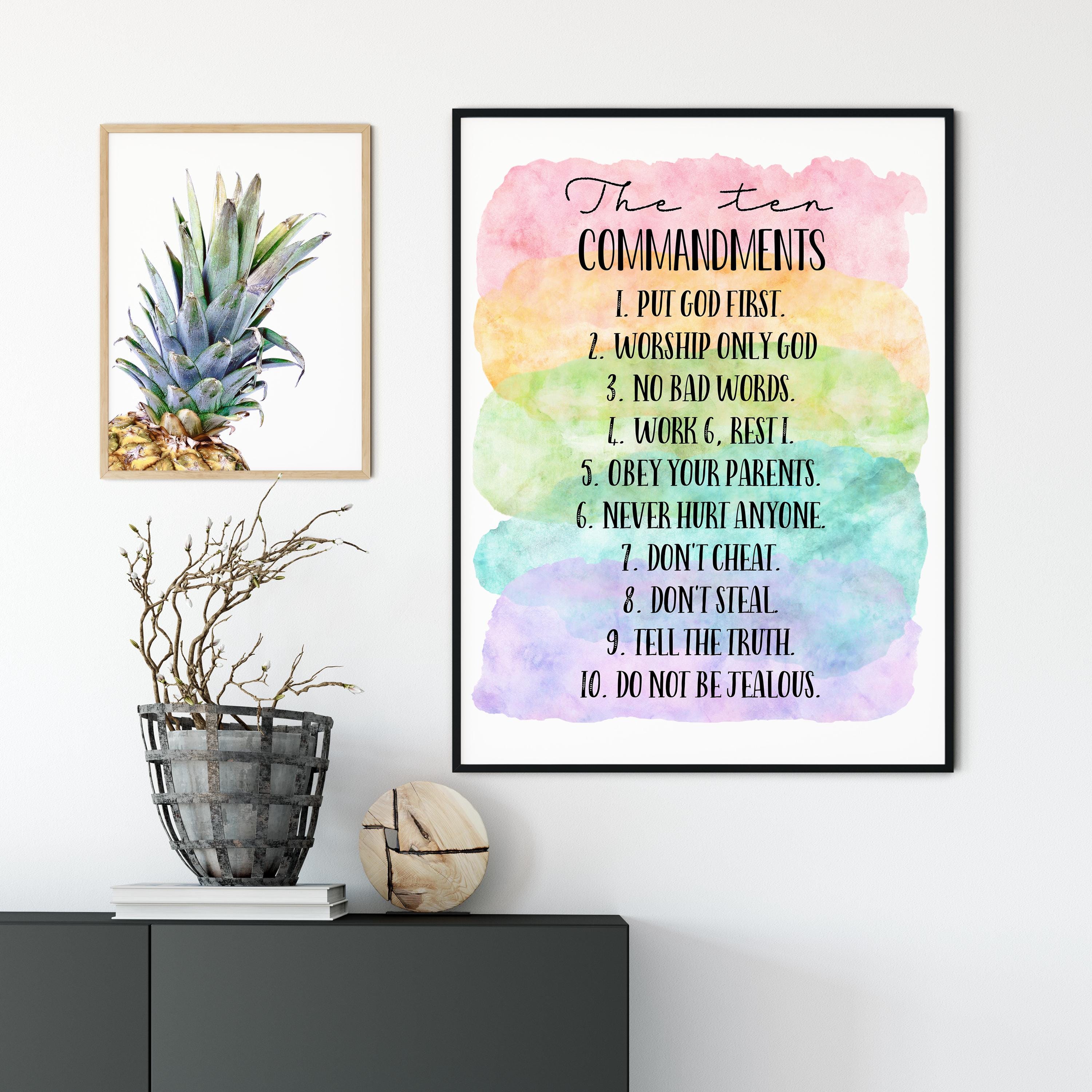 The Ten Commandments, Rainbow Bible Verse Printable Wall Art, Christian ...