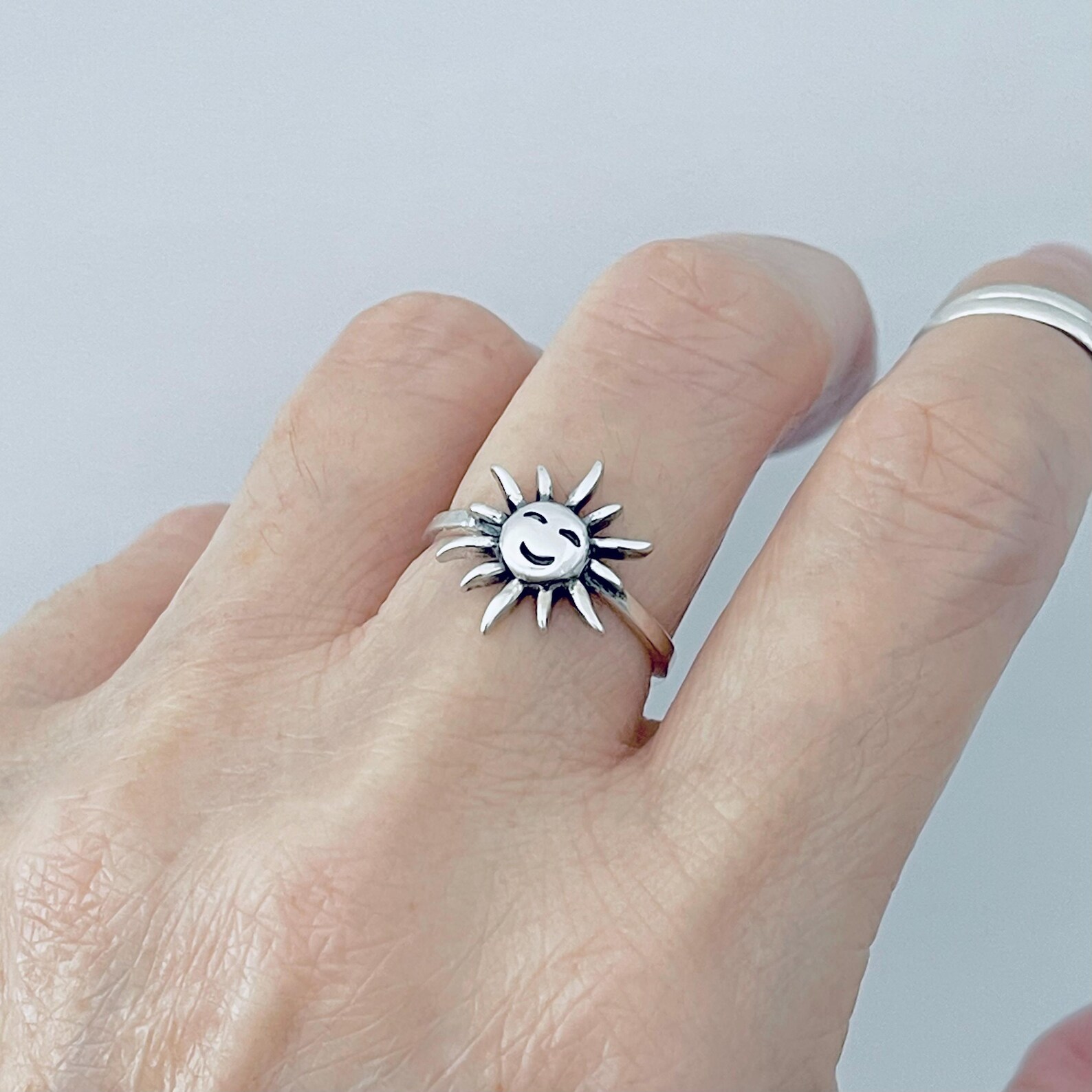 Sterling Silver Smiling Sun Ring, Celestial Rings, Sunshine, Happy ...