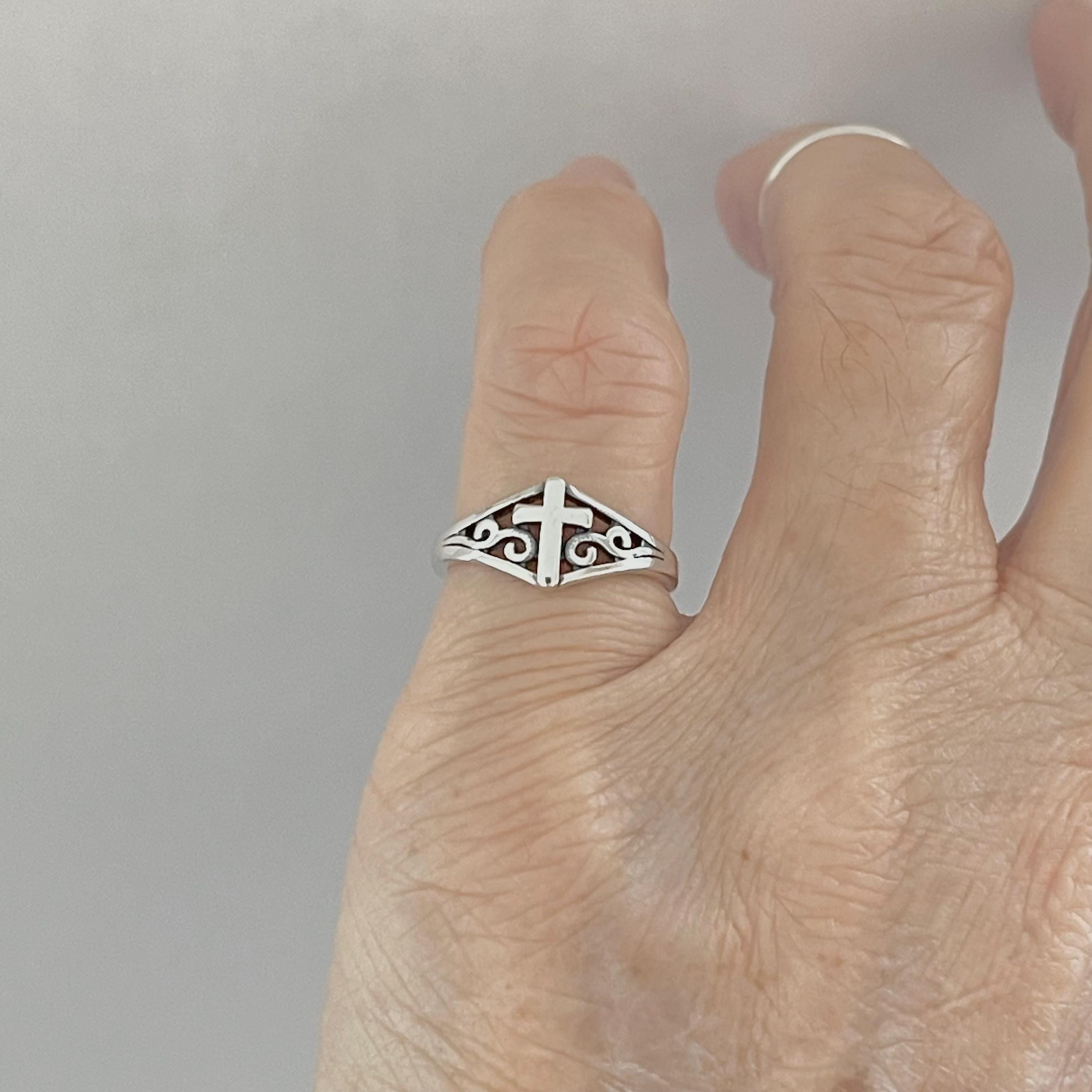 Sterling Silver Swirl Cross Ring: Religious Jewelry - Etsy