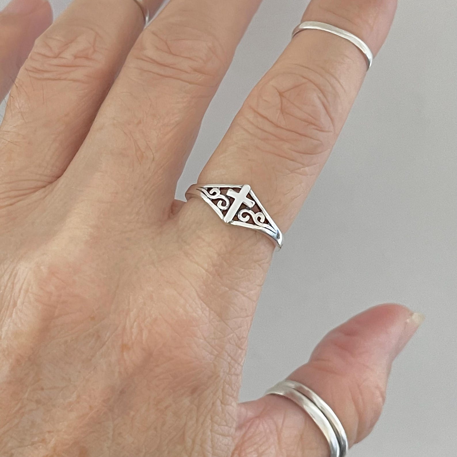 Sterling Silver Swirl Cross Ring: Religious Jewelry - Etsy
