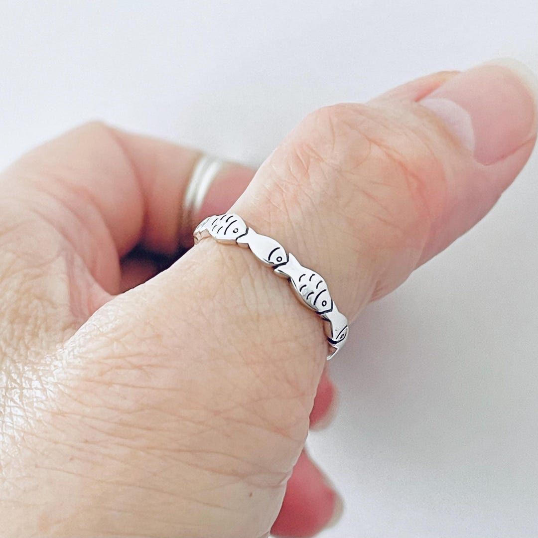 Sterling Silver Eternity Fish Band, Silver Ring, Ocean Animal Jewelry ...