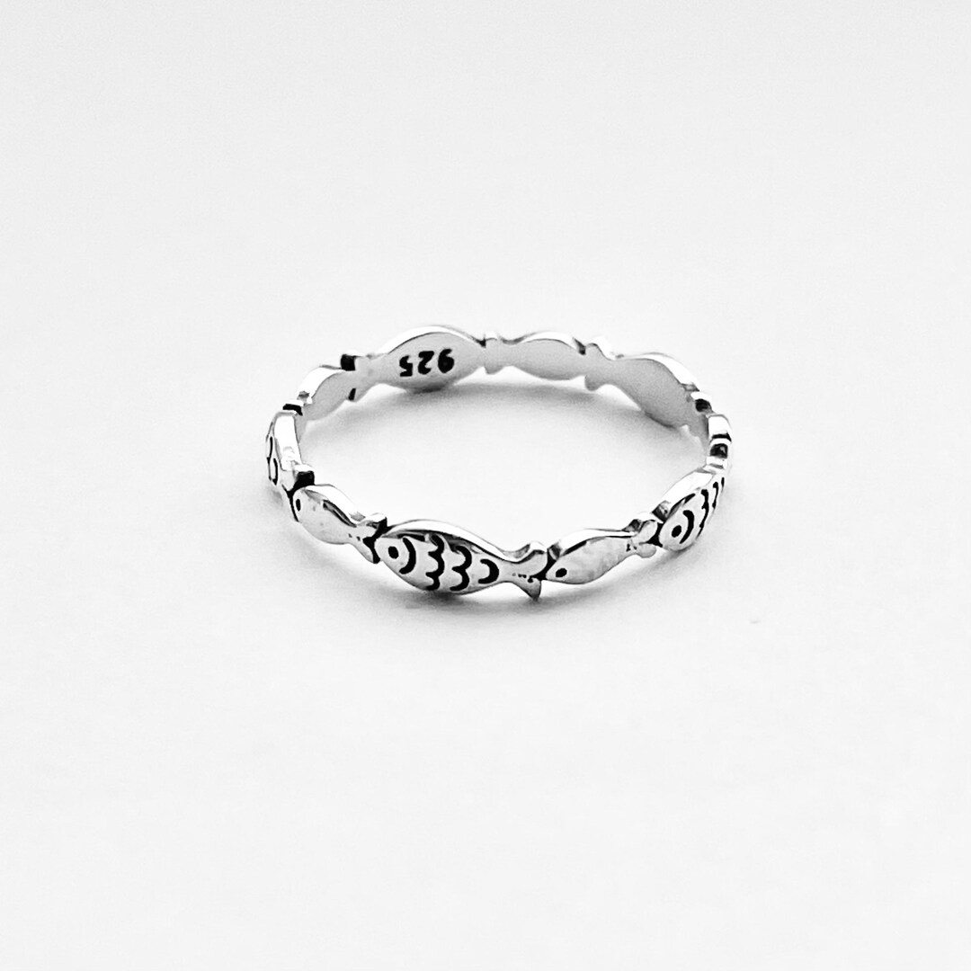 Sterling Silver Little Eternity Fish Band, Ocean Ring, Silver Rings, Animals, Fishes - Etsy