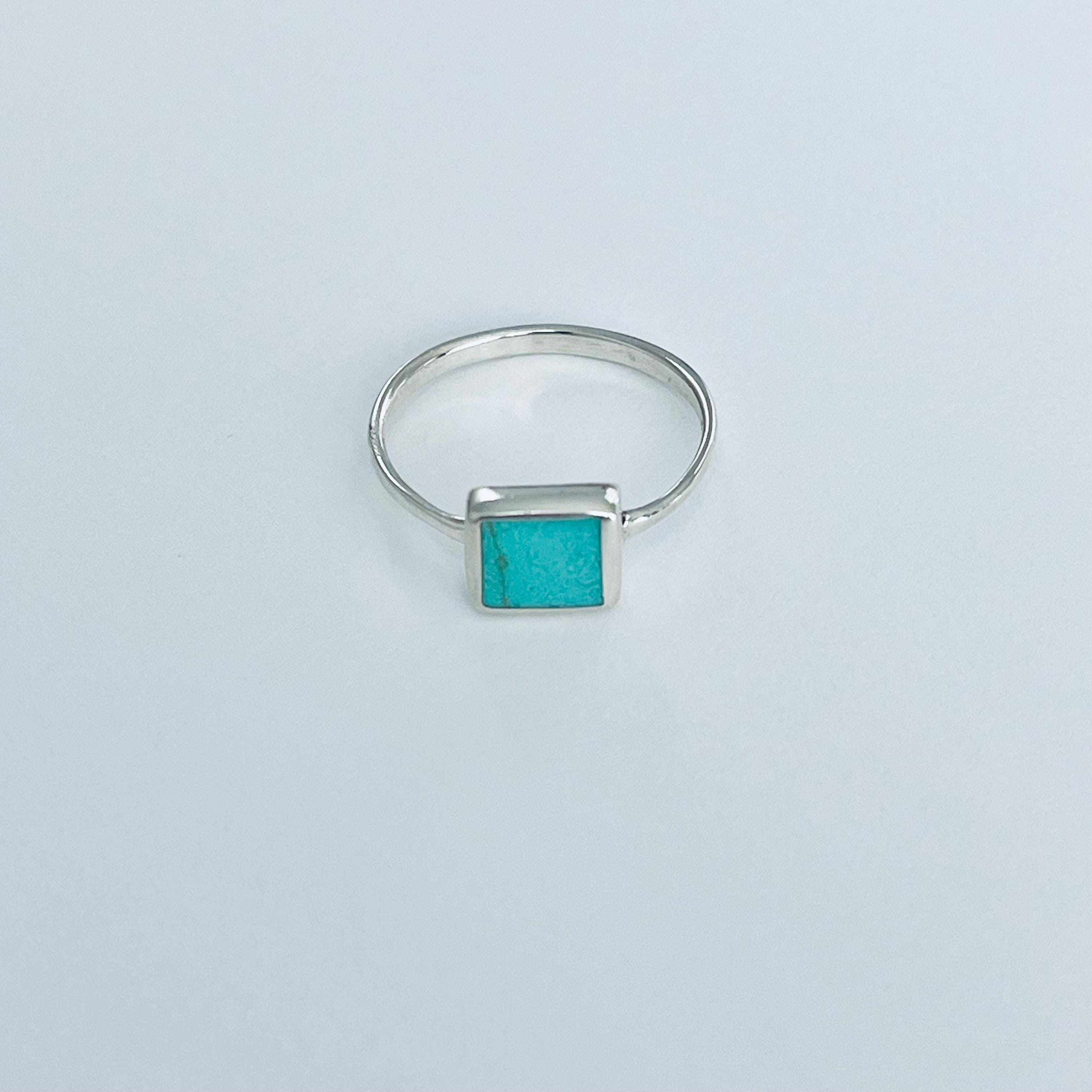 Dainty Sterling Silver Ring: Square Synthetic Turquoise Stone - Etsy
