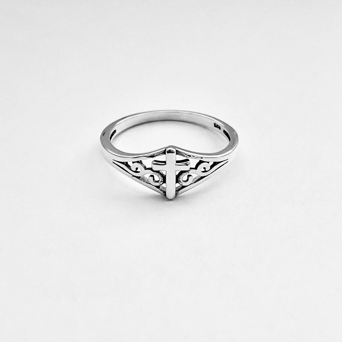 Sterling Silver Swirl Cross Ring: Religious Jewelry - Etsy