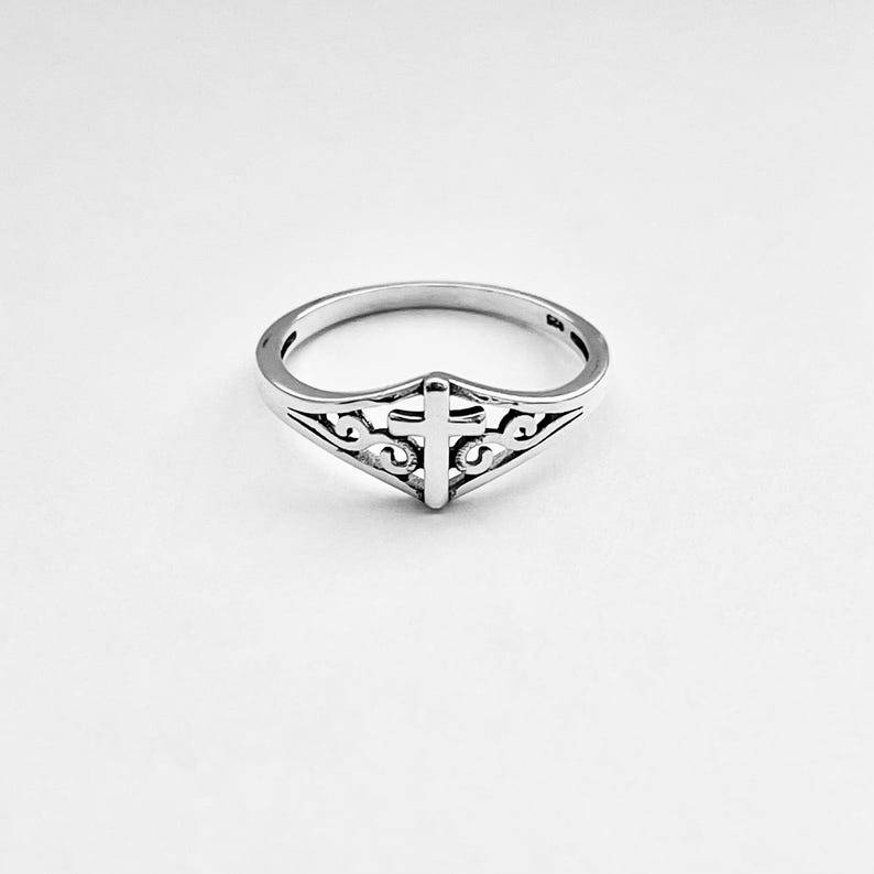 Sterling Silver Swirl Cross Ring: Religious Jewelry - Etsy