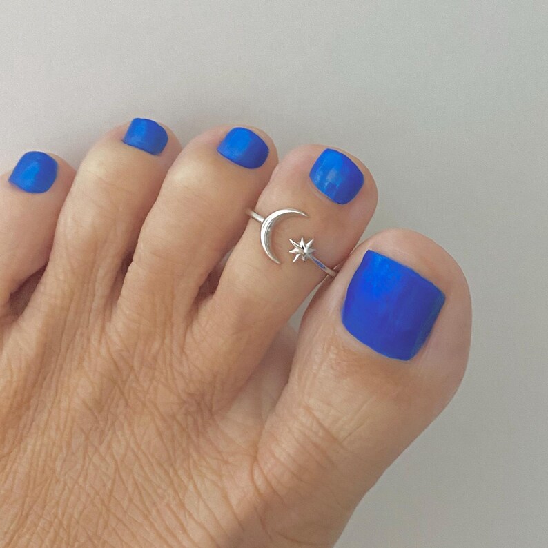 Sterling Silver Moon and Star Toe Ring: Adjustable Celestial Jewelry - Etsy