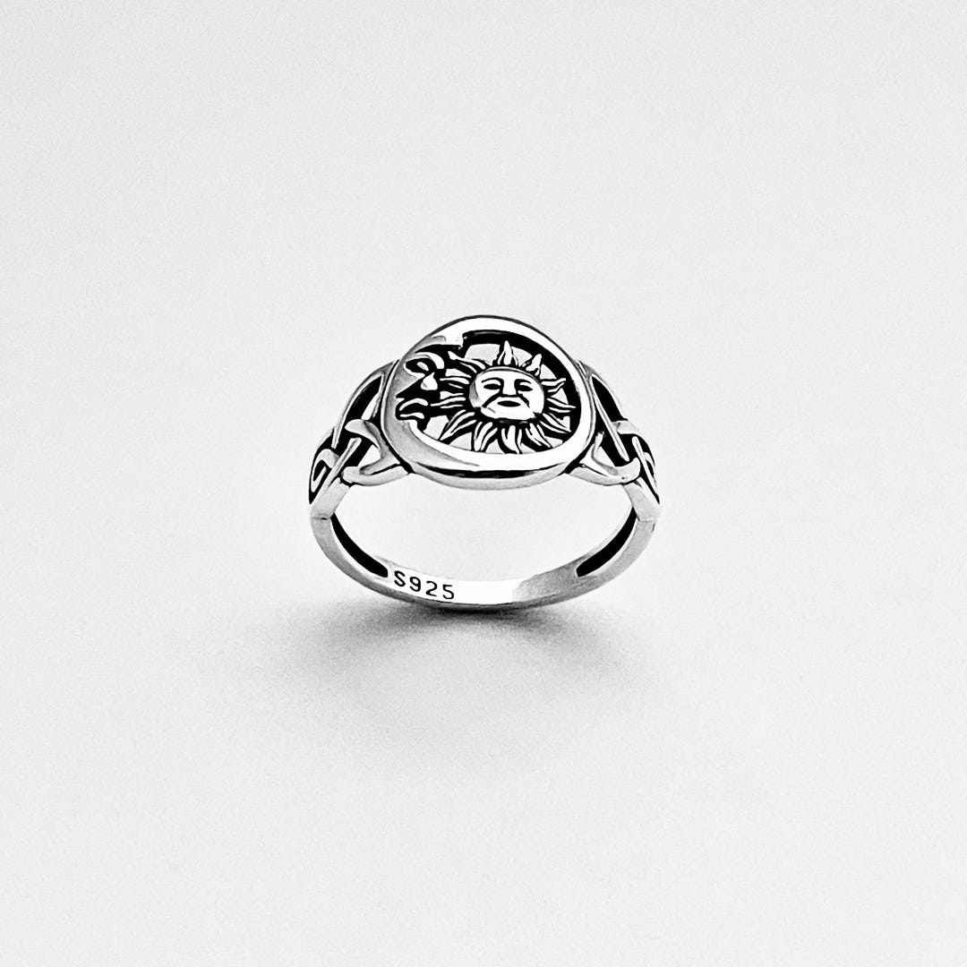 Sterling Silver Moon and Sun Face Ring With Celtic: Celestial Statement ...