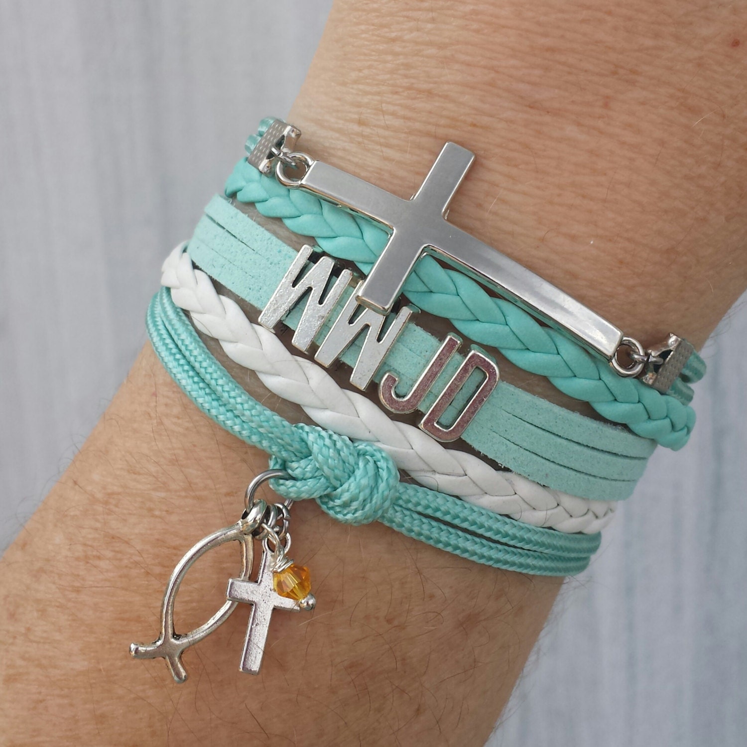 Layered WWJD Jesus Multistrand Bracelet in Mint Green with | Etsy Layered WWJD Jesus Multistrand Bracelet in Mint Green with | Etsy