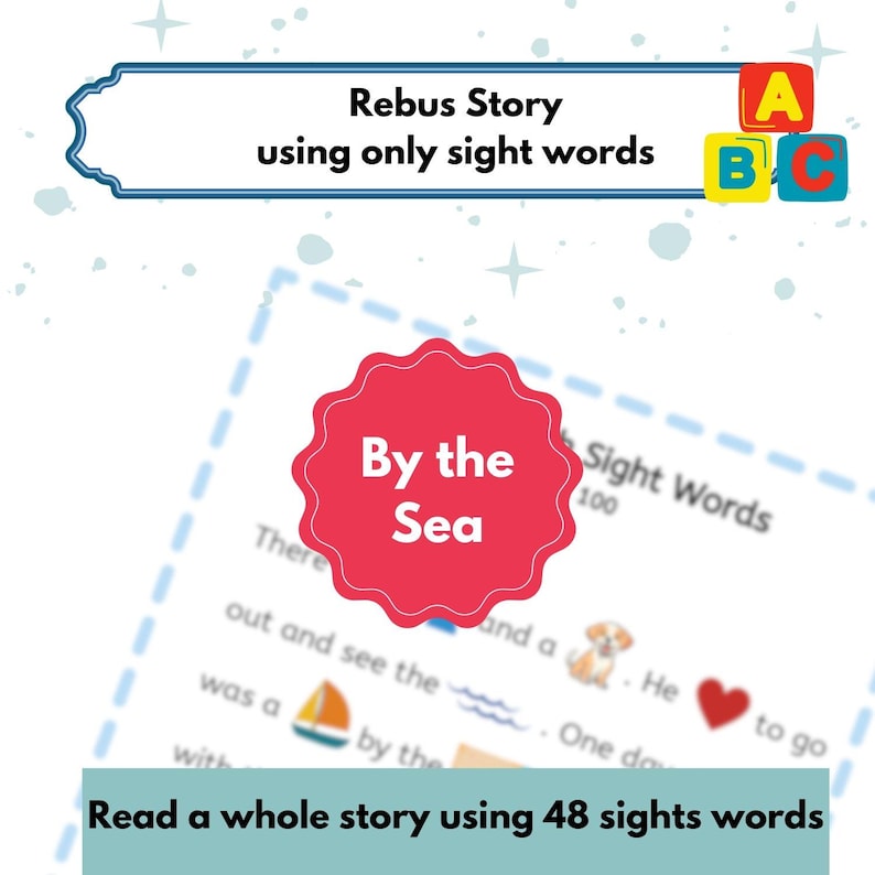 Rebus Story "by the Sea", Sight Word Reading, Early Readers, Worksheet ...