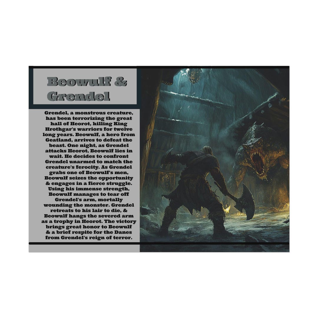 Beowulf & Grendel Art Print, Mythology Wall Art, Literature Decor ...