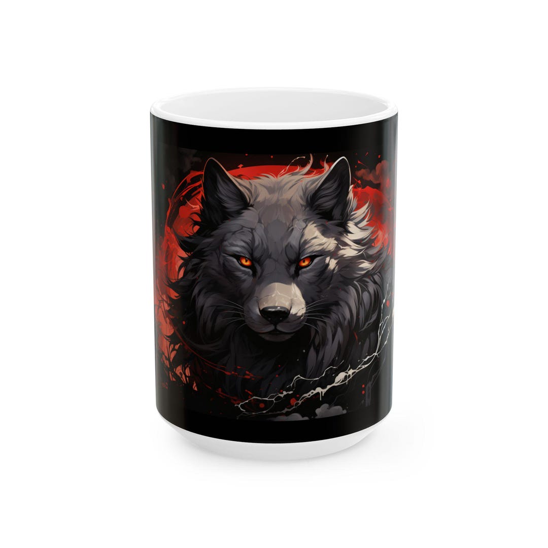 Wolf-themed Ceramic Mug, Artistic Wolf Graphic, Ideal Gift for Fantasy ...