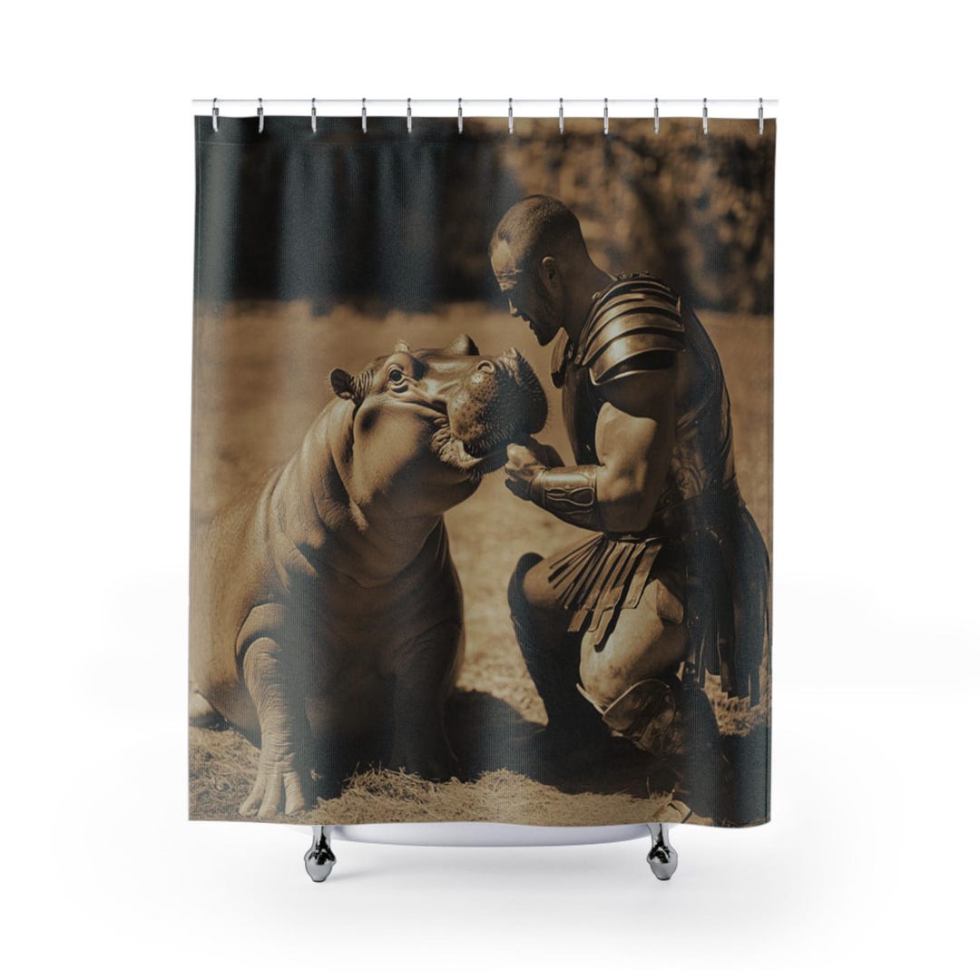Epic Hippo Warrior Shower Curtain - Unique Bathroom Decor, Animal Lover ...