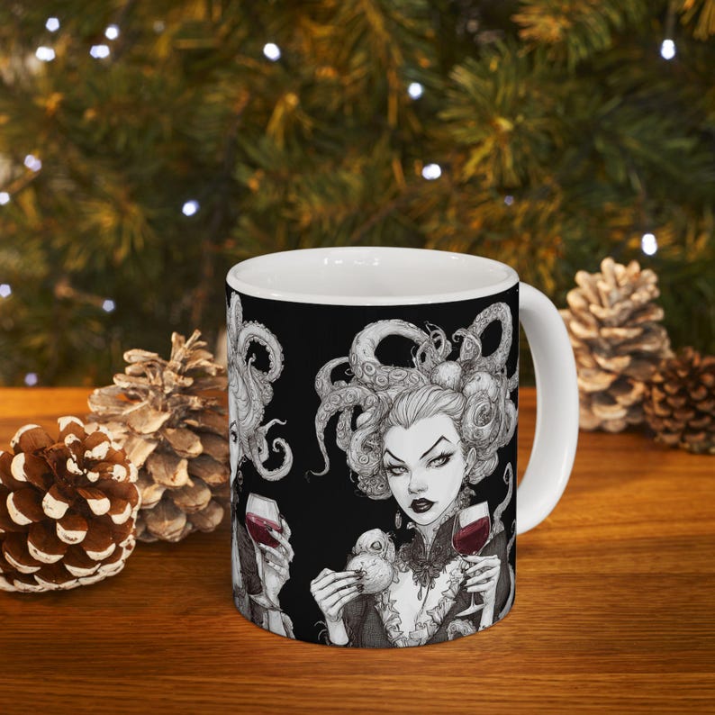 Vampiric Medusa With Wine Mug, Gothic Horror Art Mug, Weirdcore, Goth ...