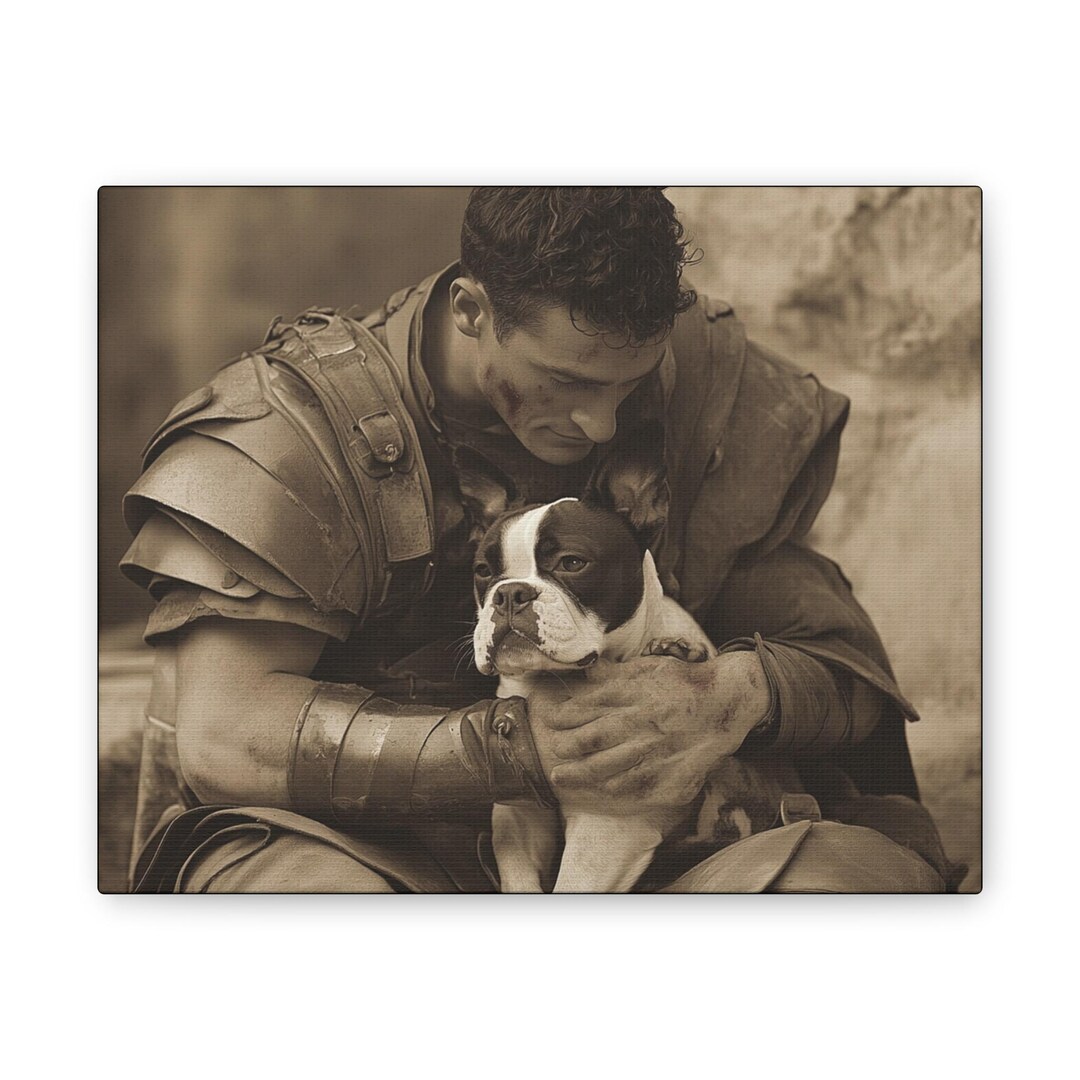 Roman Canvas Wall Art - Iconic Bonding Scene, Boston Terrier With Roman ...