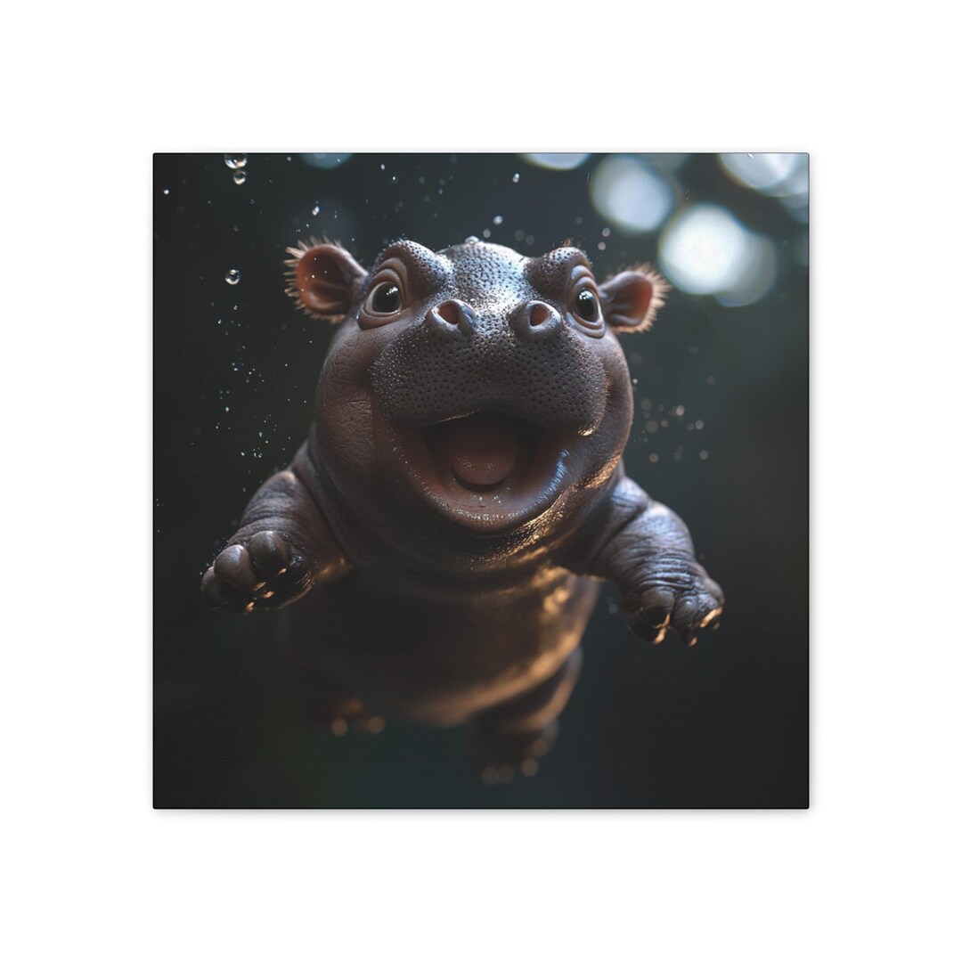 Whimsical Hippo Canvas Art Print, Cute Nursery Decor, Kid's Room Wall ...