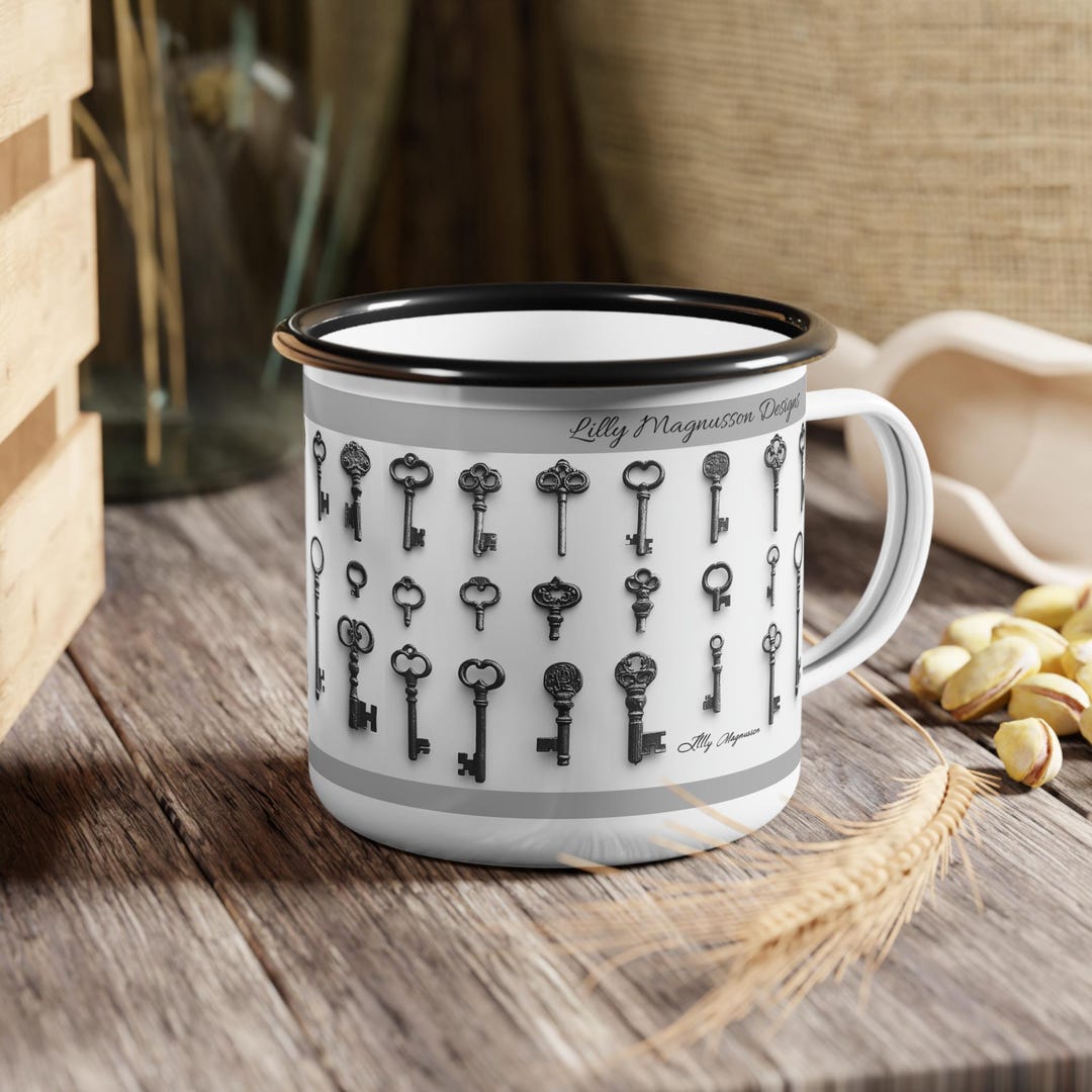 Keys Design Enamel Camp Cup - Perfect for Adventurers, Antique Lovers ...