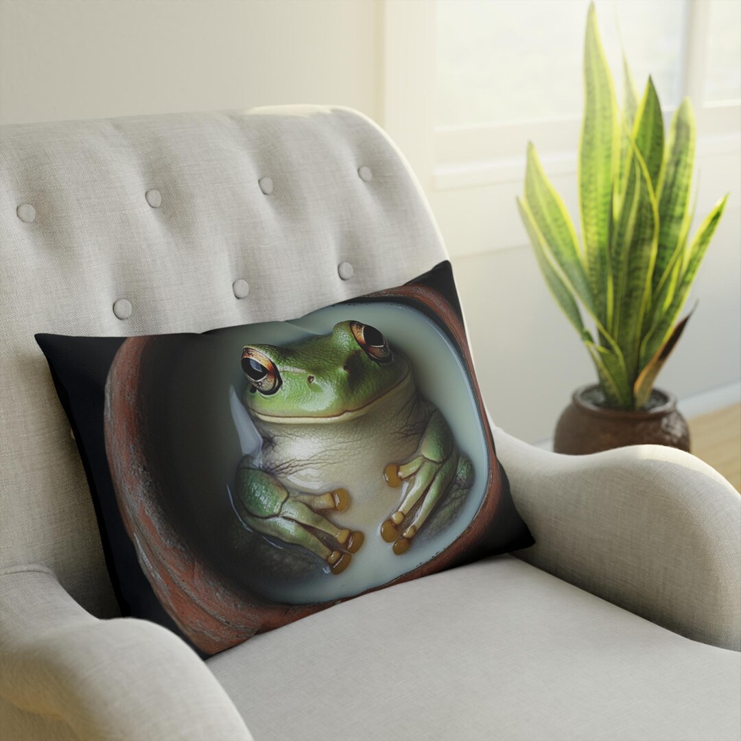 Frog in Milk, Quirky Frog Cushion Fun Home Decor for Frogge Lovers ...